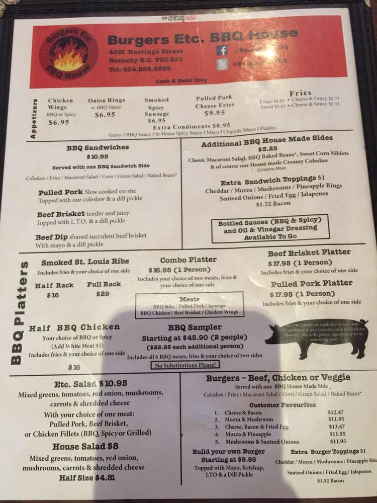 Menu at Butchers Block BBQ, Burnaby