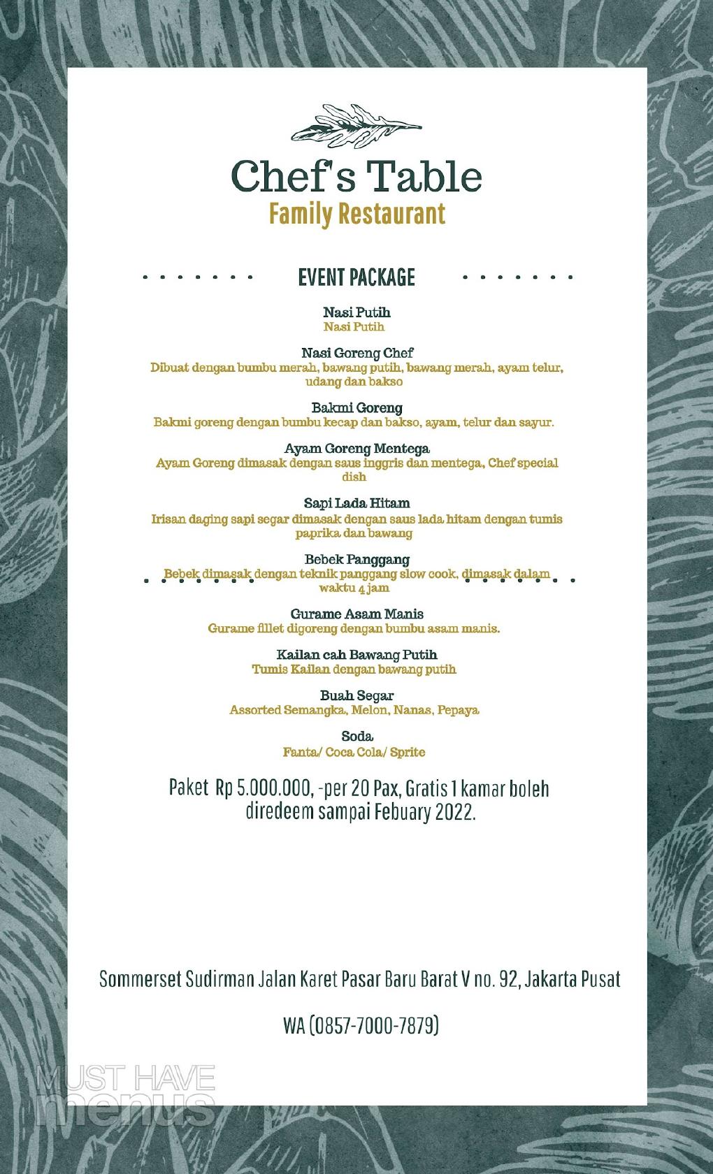 Menu at Chef's Table restaurant, Jakarta