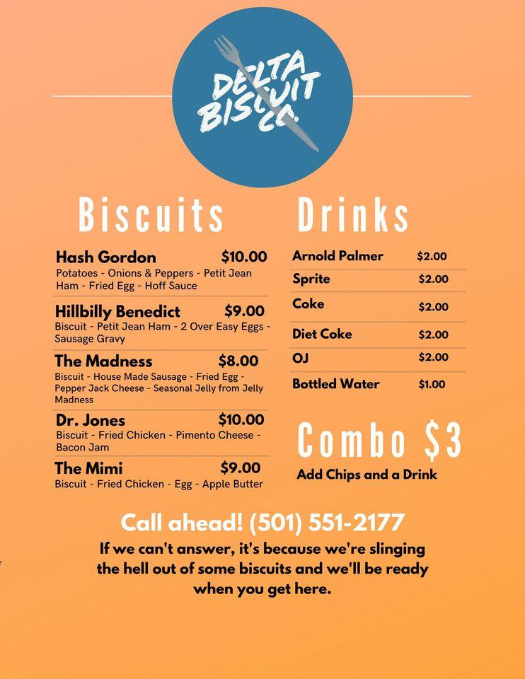 Menu at Delta Biscuit Company, Little Rock