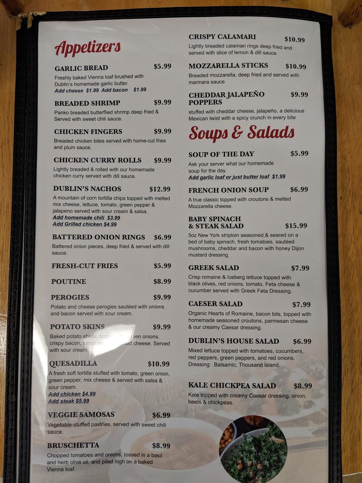 Menu at Dublin's Family Restaurant, Dublin