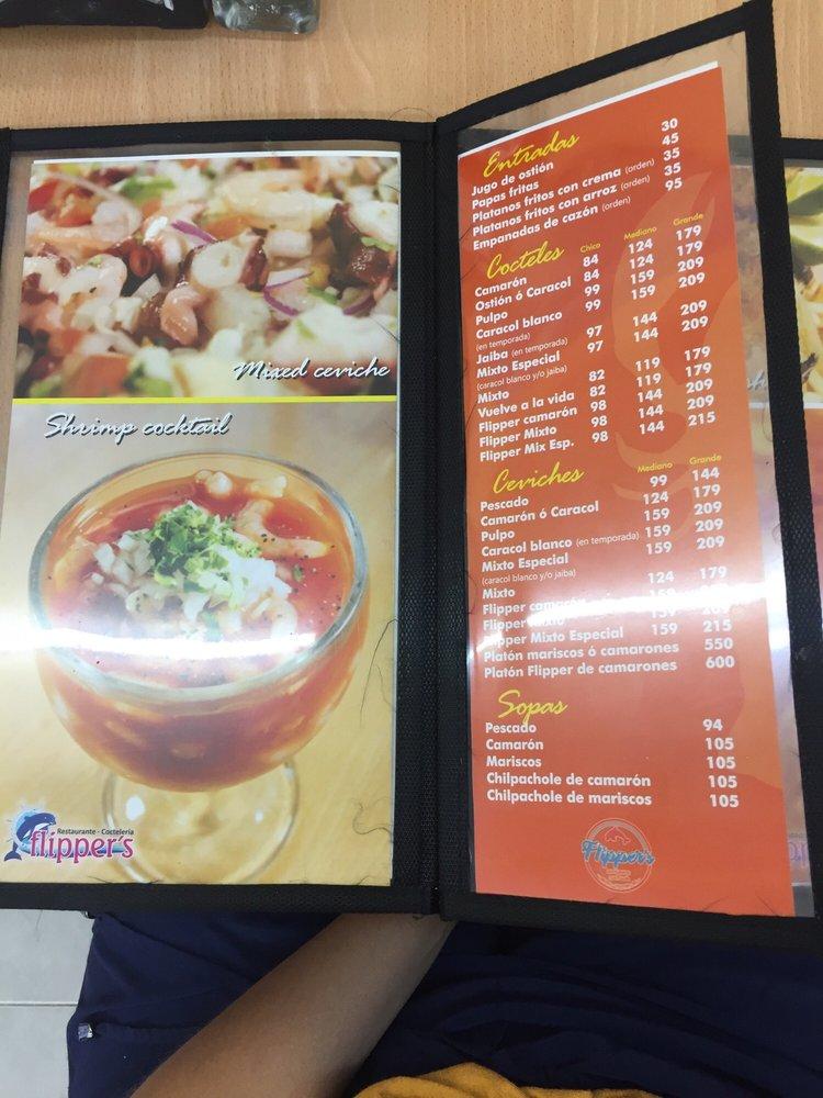 Menu at Flipper's restaurant, Merida, C. 11 402-A
