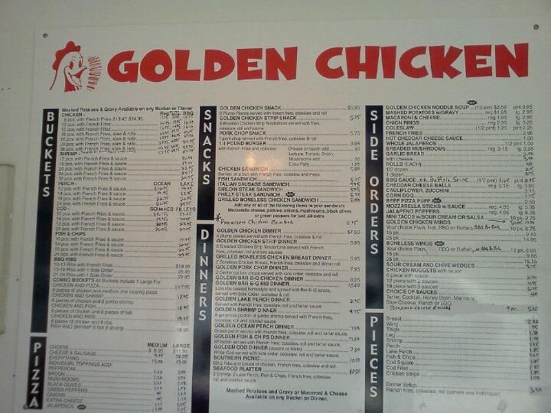 Menu at Golden Chicken restaurant, Milwaukee, South 13th Street