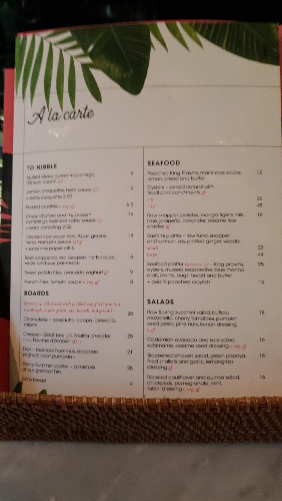 Menu at Henry Summer pub & bar, Northbridge