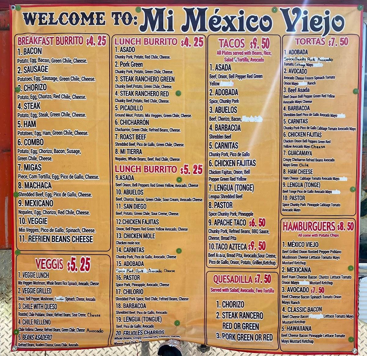 Menu at Mi Mexico viejo restaurant, Silver City