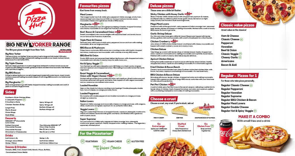 Menu at Pizza Hut Tamatea restaurant, Napier, 7 Leicester Ave