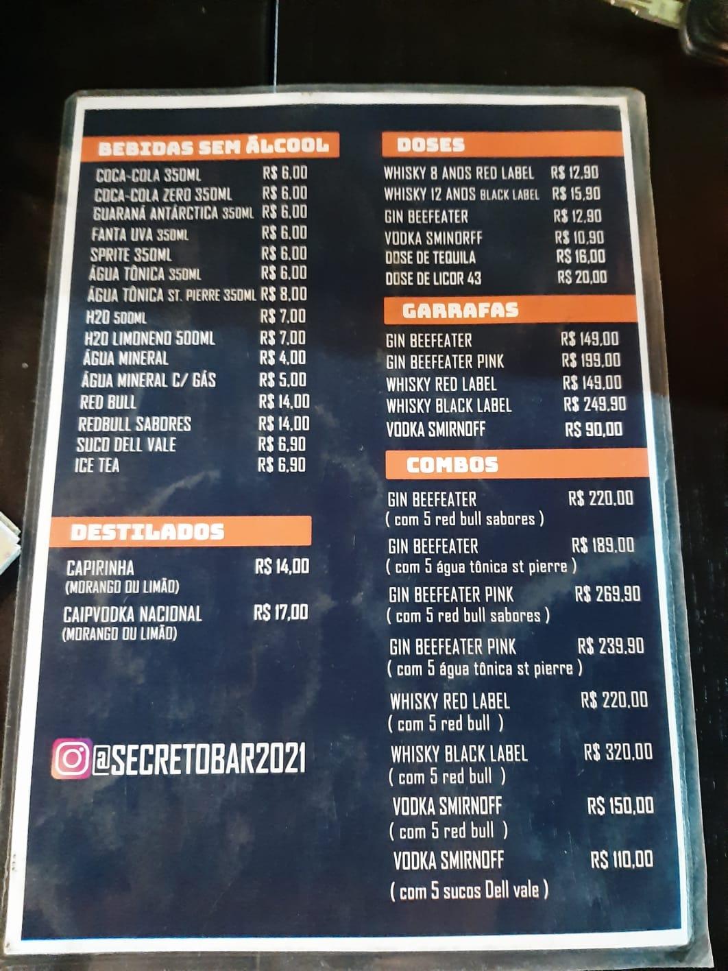 Carta de Secreto bar, Rio de Janeiro