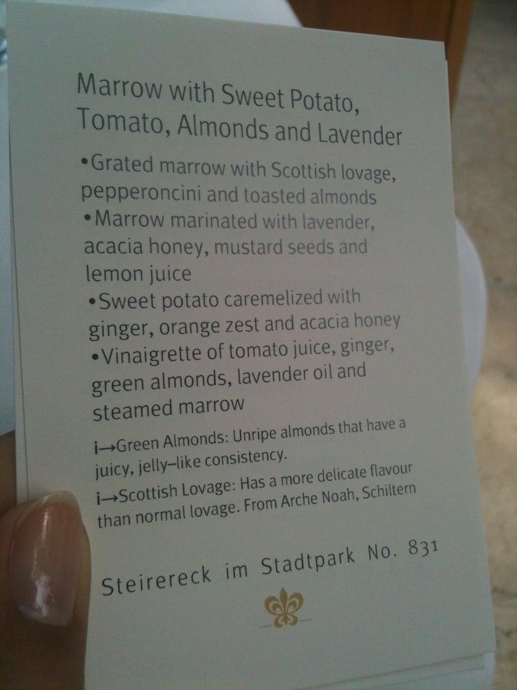Menu at Steirereck restaurant, Vienna