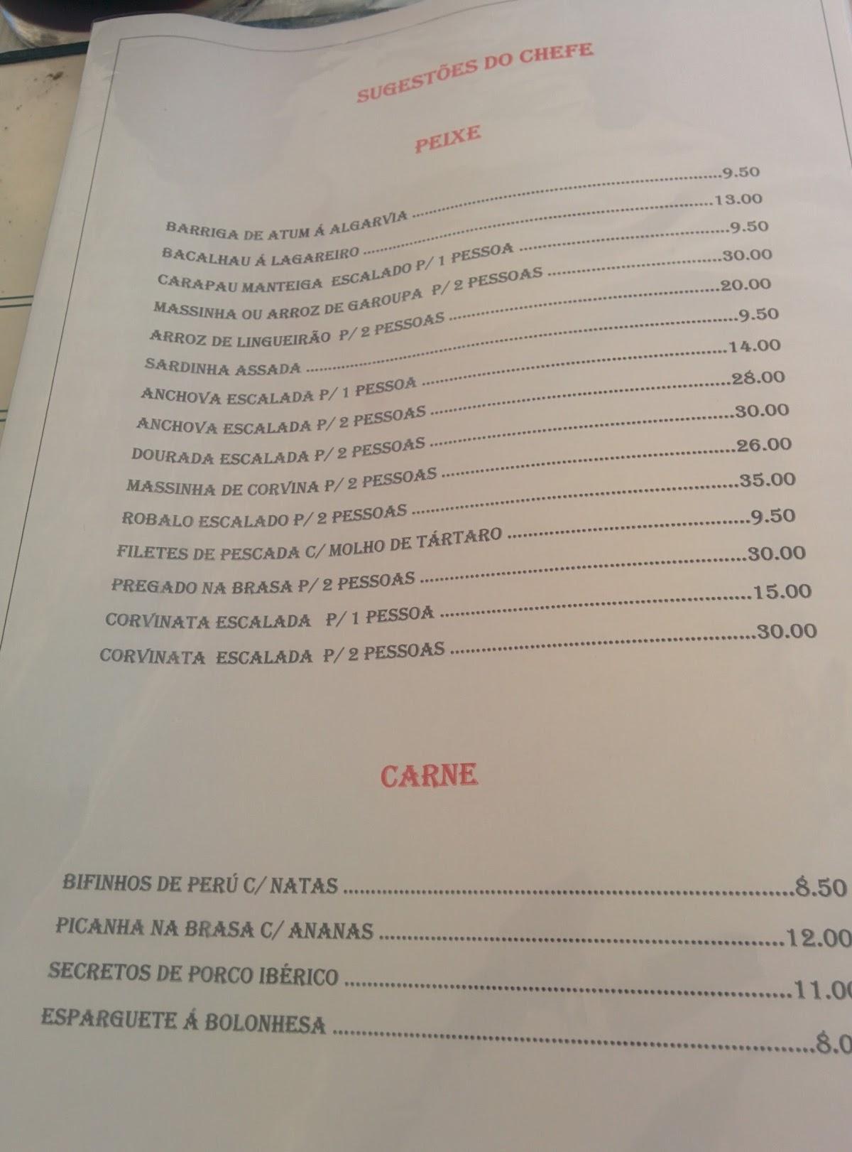 Menu em Restaurant Das Marés, Altura