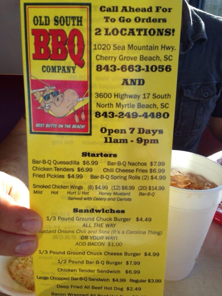 Menu at Old South BBQ, North Myrtle Beach