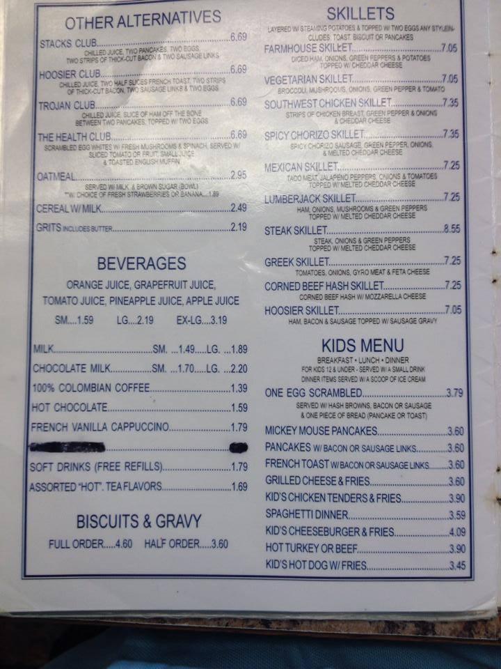 Menu at Stacks restaurant, Connersville