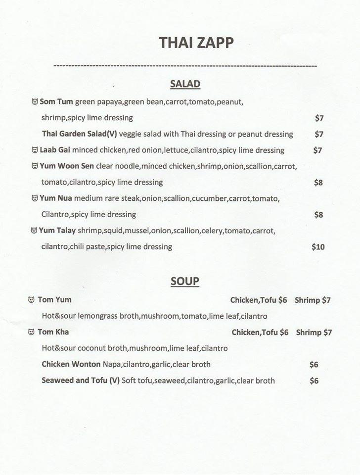 Menu at Thai Zapp Restaurant, Dunkirk