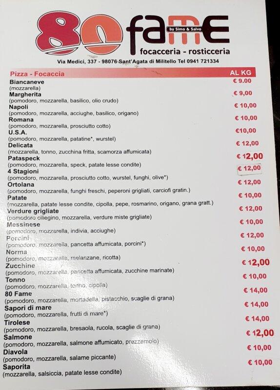 Menu da 80 fame rosticceria ristorante, Sant'Agata di Militello