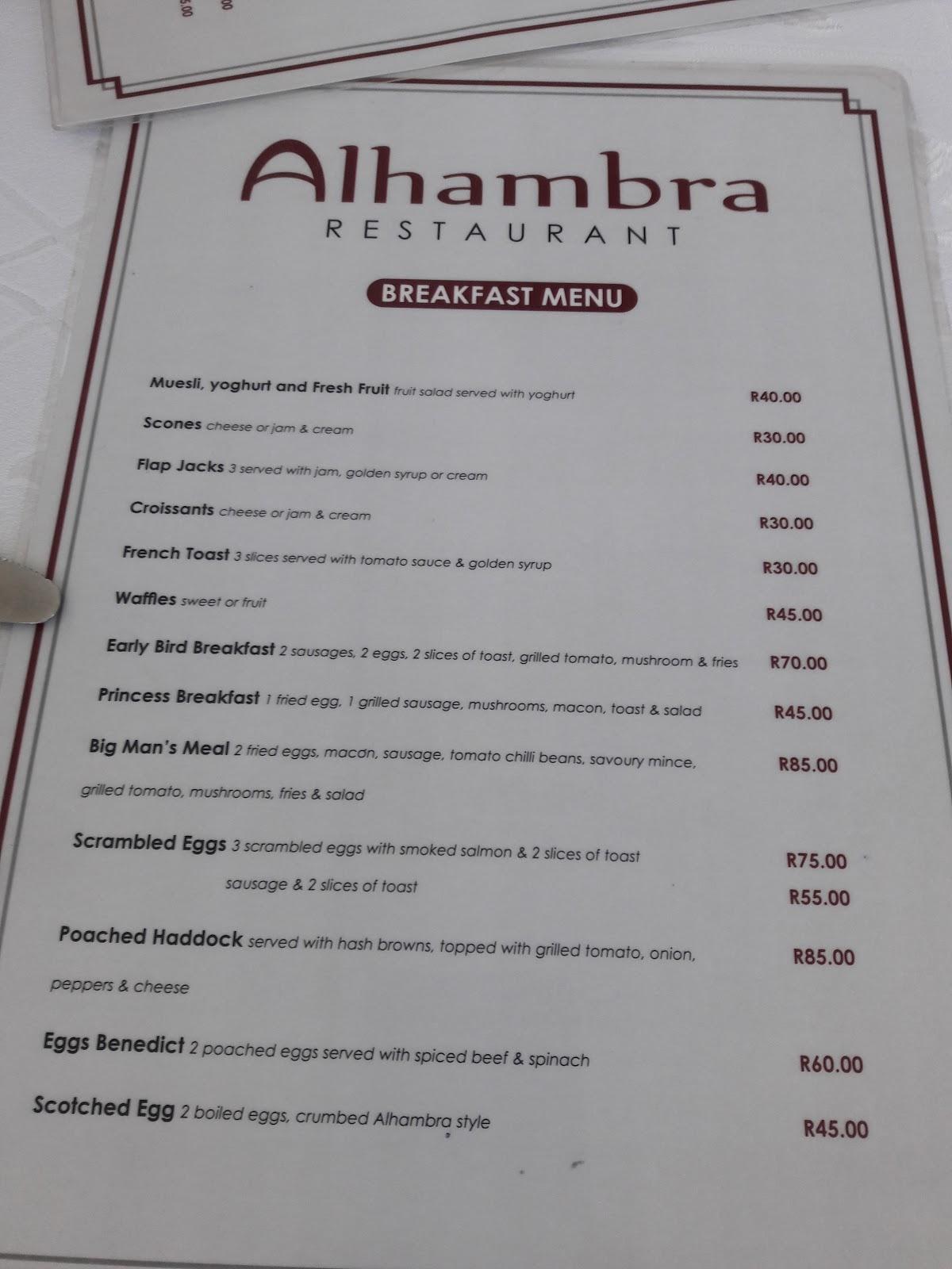 Speisekarte von Alhambra Restaurant, Kapstadt