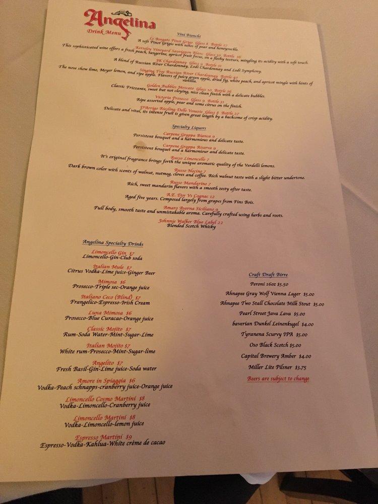 Menu at Angelina Restaurant, Green Bay