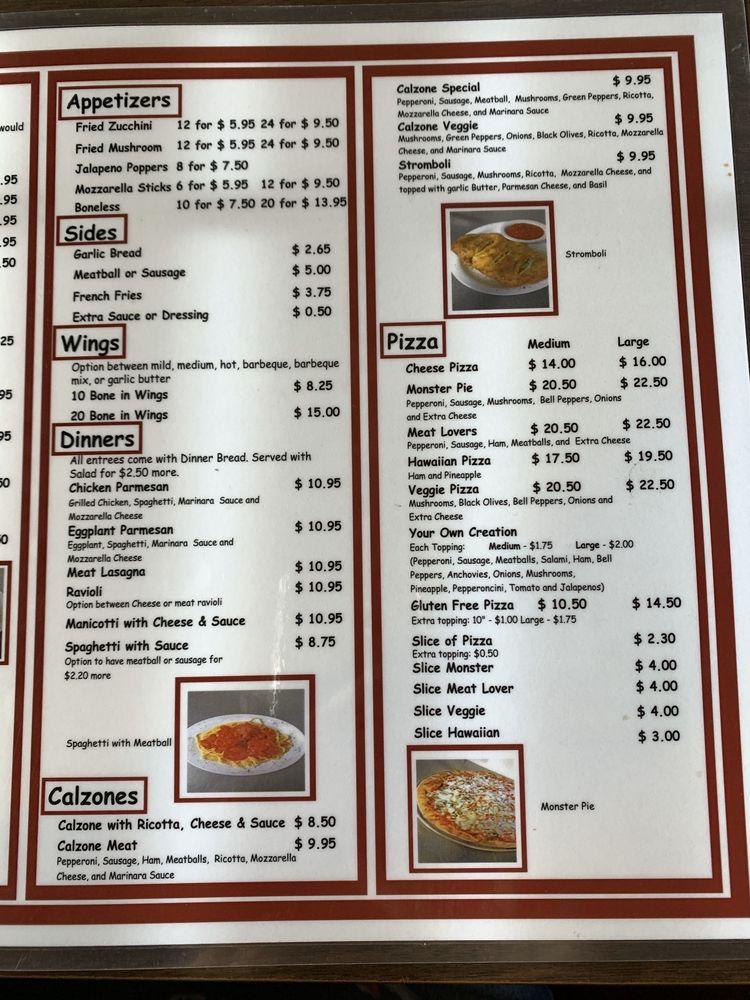 Menu at Beni's Pizza pizzeria, Black Canyon City, Old Black Canyon Hwy