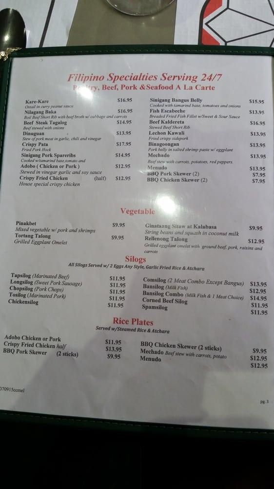 Menu at Lucky Chances Casino restaurant, Colma