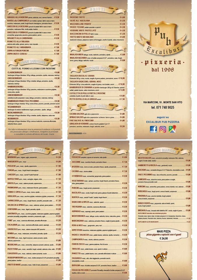 Menu da Excalibur Pub Pizzeria, Monte San Vito