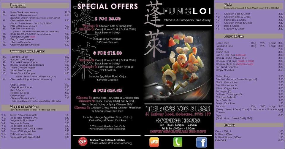Menu at Fung Loi fast food, Coleraine