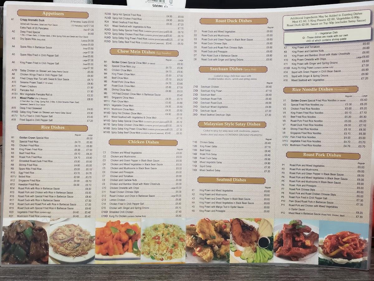 Menu at Golden Crown fast food, London, 348 Queensbridge Rd