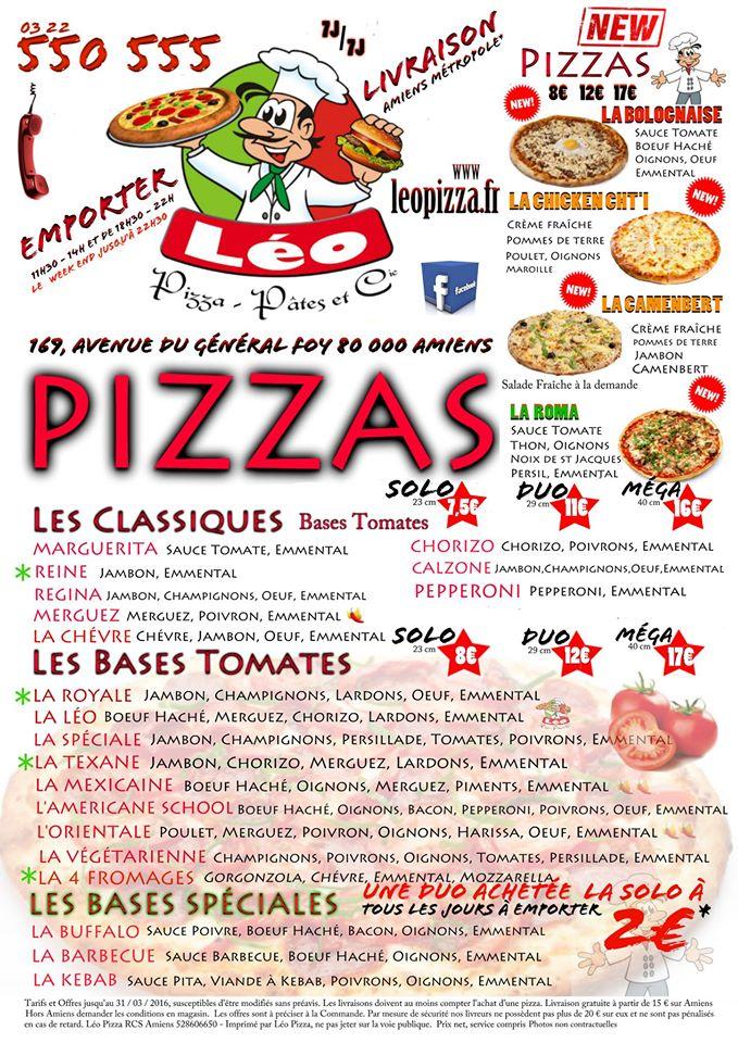 Menu at LEO restaurant, Amiens, 169 Av. du Général Foy