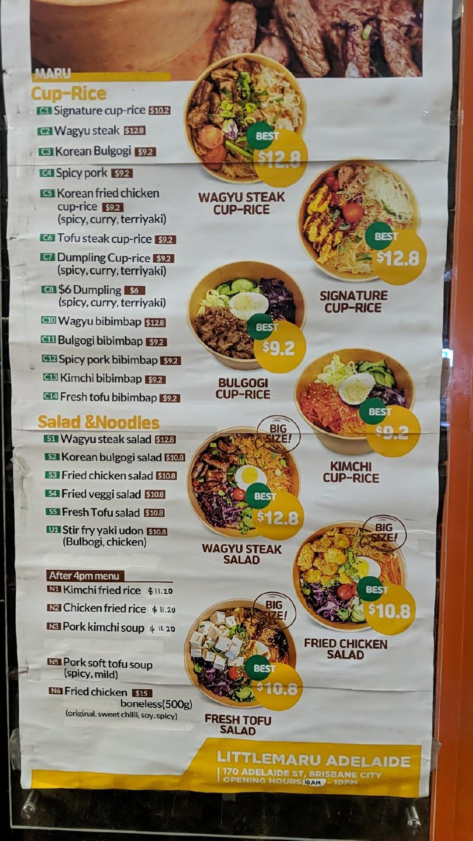 Menu at Little Maru Adelaide restaurant, Brisbane City