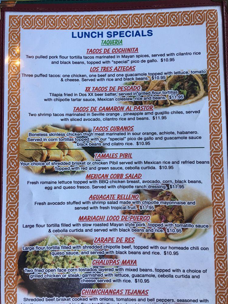 Menu at Maya Cafe, Fishkill
