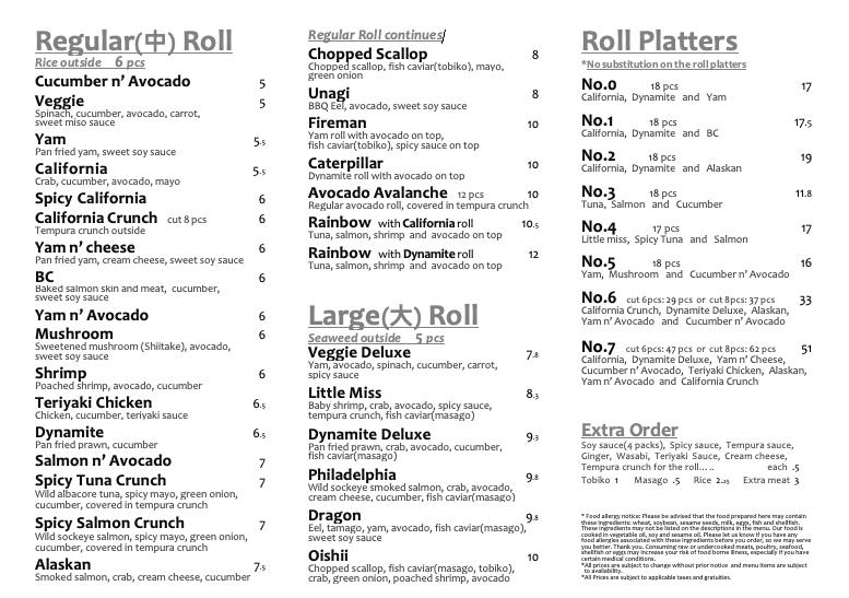 Menu at Oishii Express Japanese Restaurant, Salmon Arm