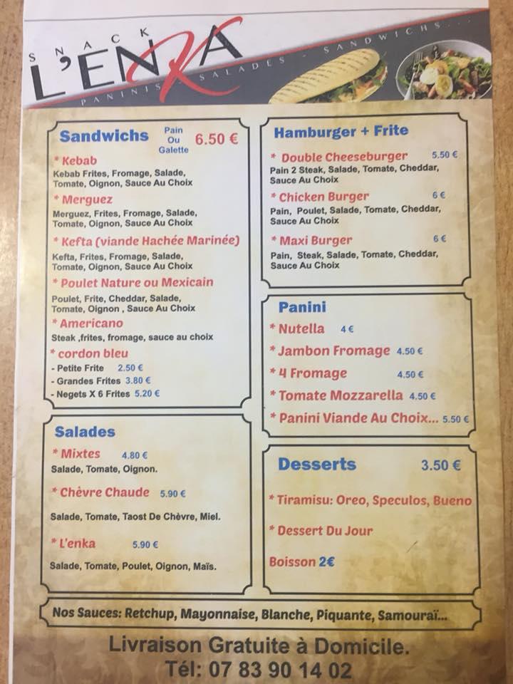 Menu at L Enka restaurant, Propriano