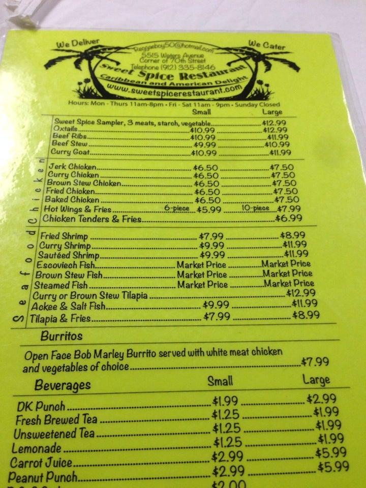 Menu at Sweet Spice Restaurant, Savannah, Waters Ave
