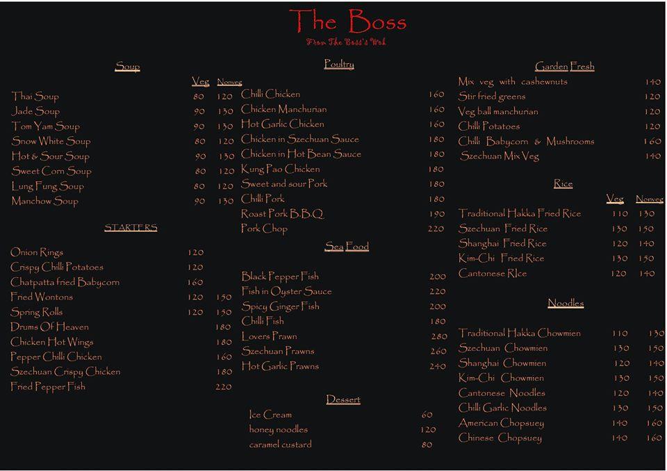 Menu at The Boss Restaurant, Darjeeling