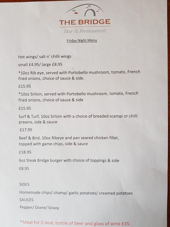 Menu at The Bridge Bar & Restaurant, Dunloy