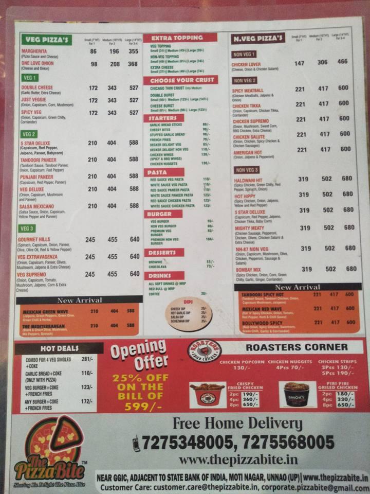 Menu at The Pizza Bite, Unnao