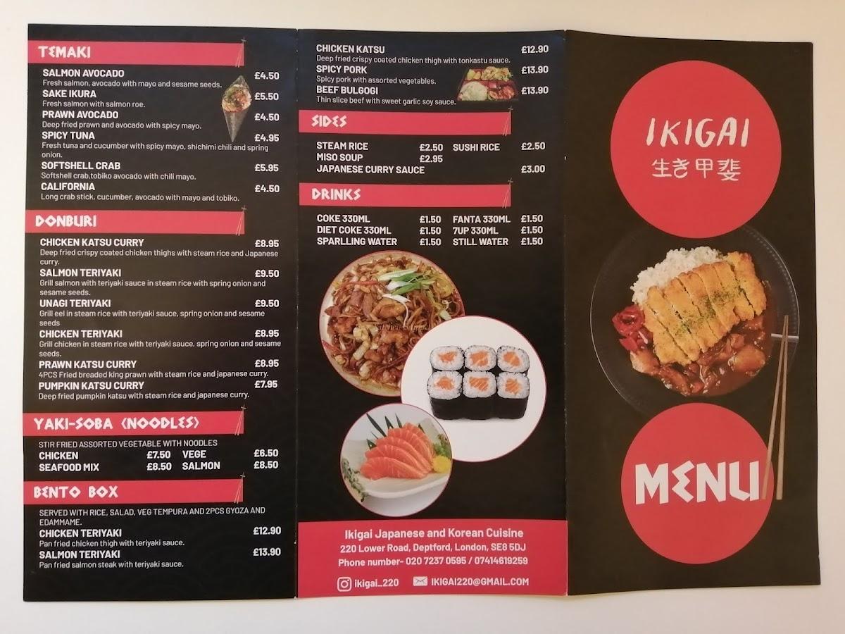 Carta del restaurante ikigai japanese and korean cuisine, Londres