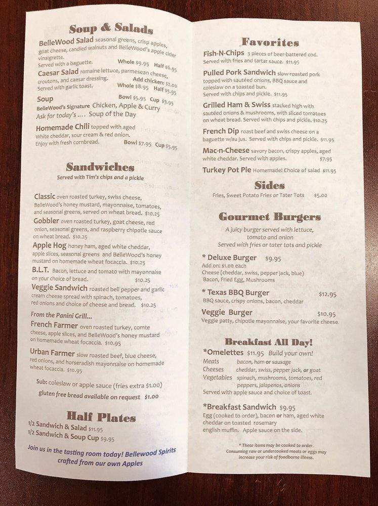 Menu at Bellewood Farms cafe, Bellingham