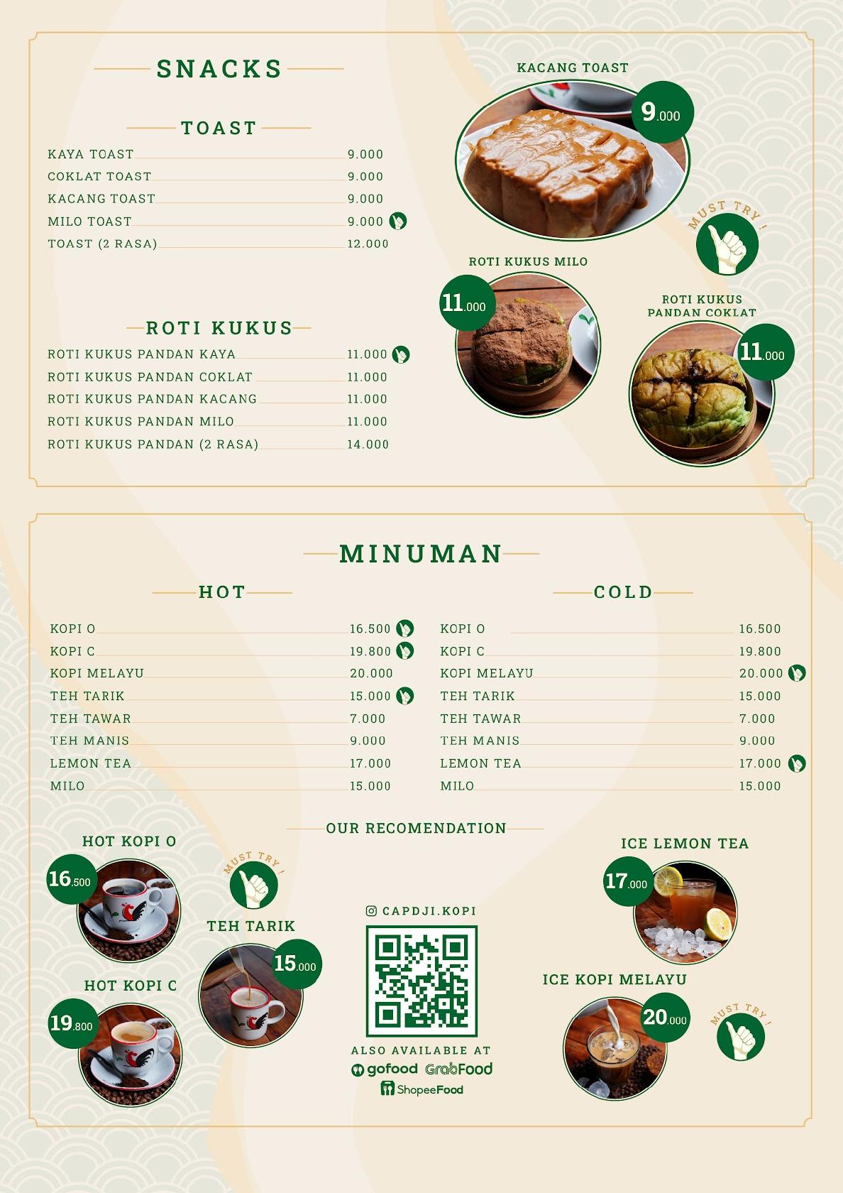Menu at Cap Dji Kopi, Bandung