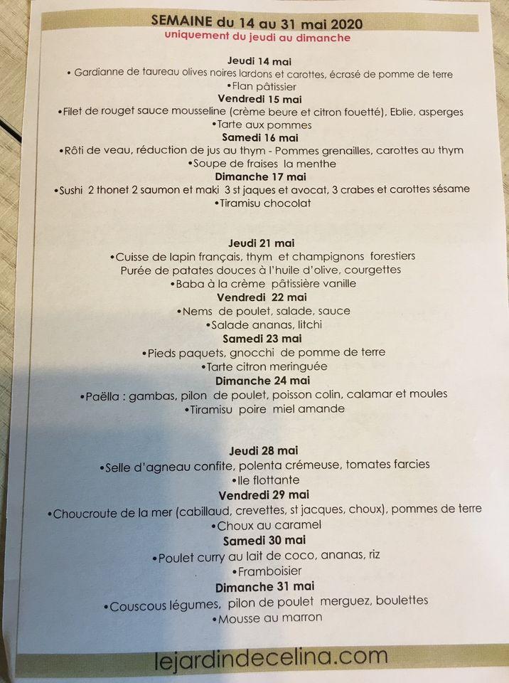 Carta del restaurante Le Jardin del Celina, Valensole