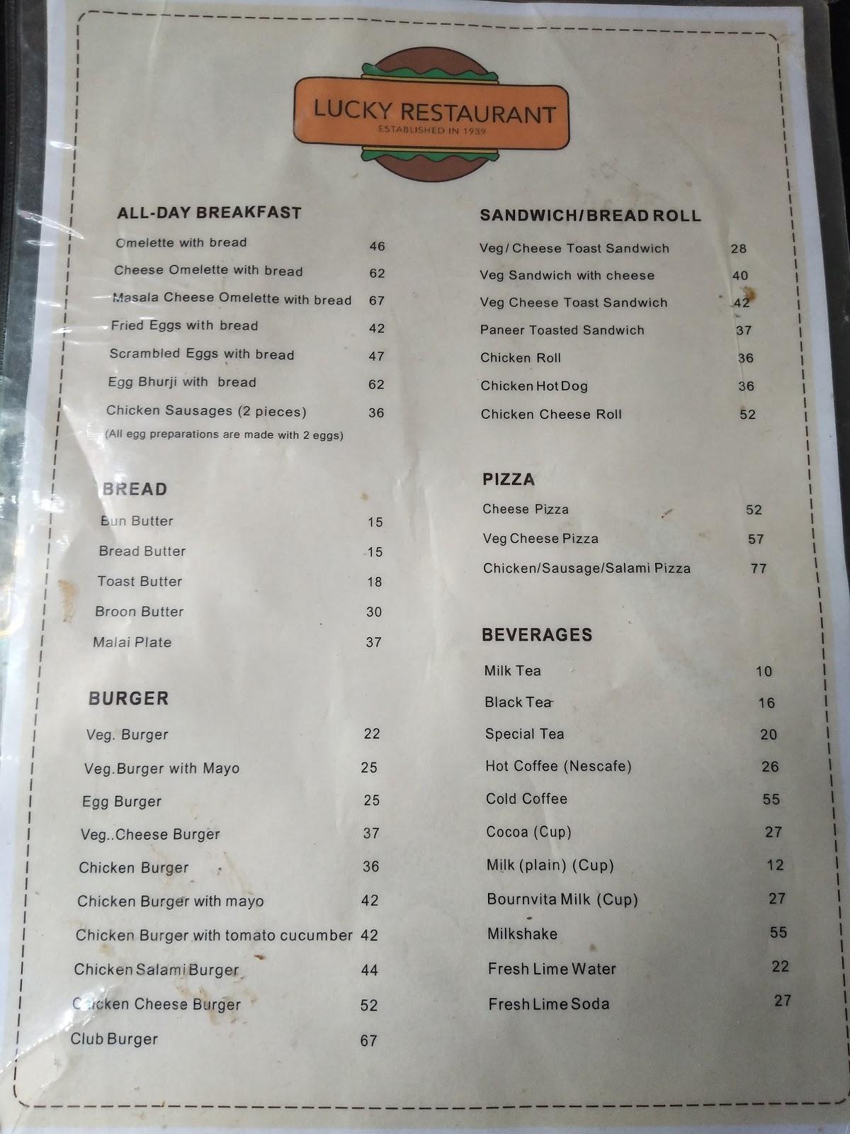 Menu at Lucky Cafe And Bakery, Panchgani