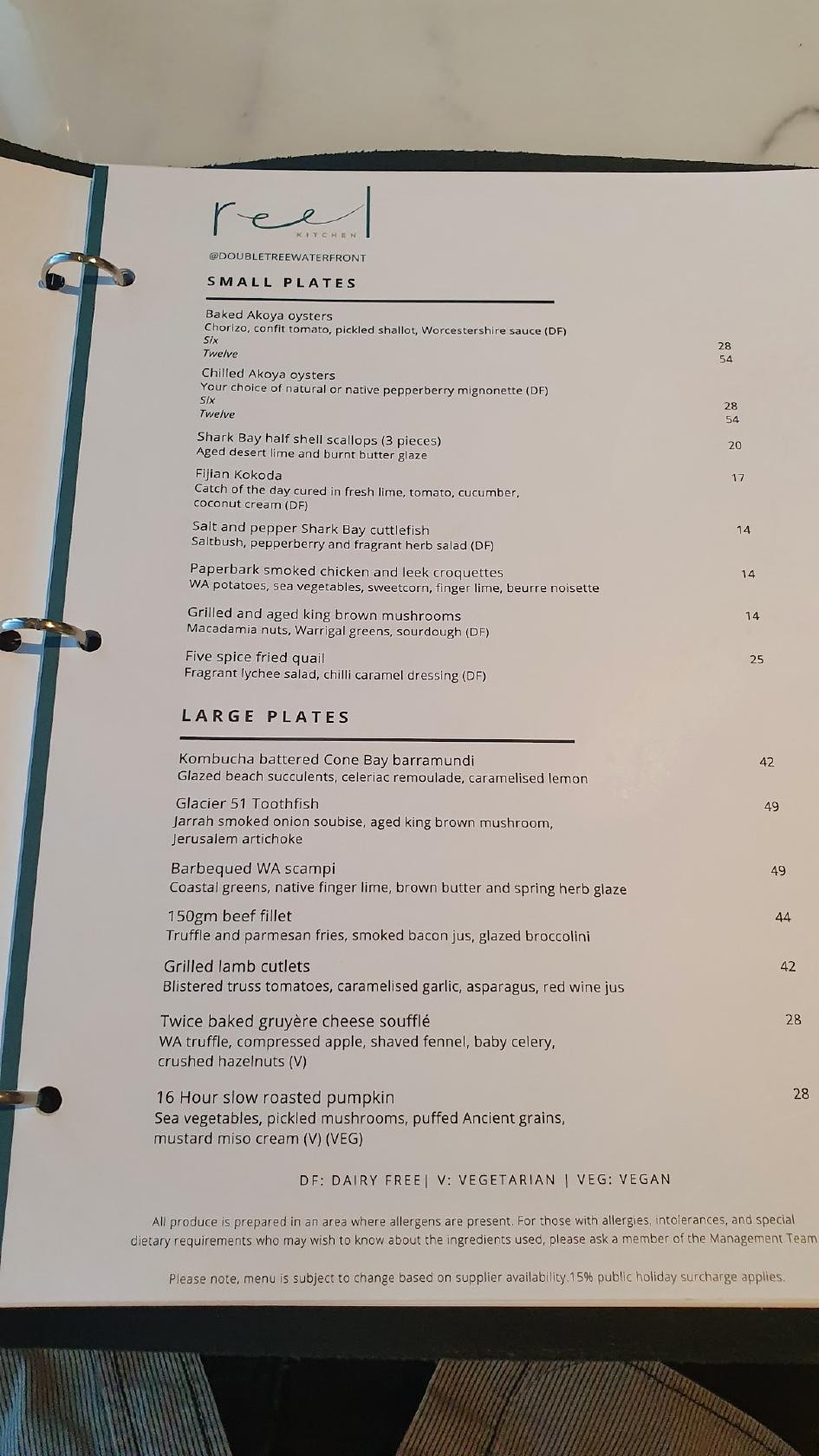 Menu at Reel Kitchen restaurant, Perth