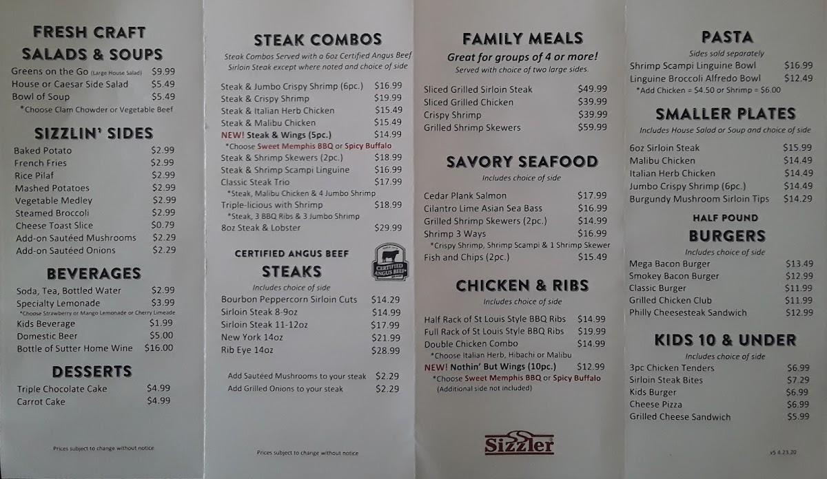 Menu at Sizzler steakhouse, West Covina, W Covina Pkwy