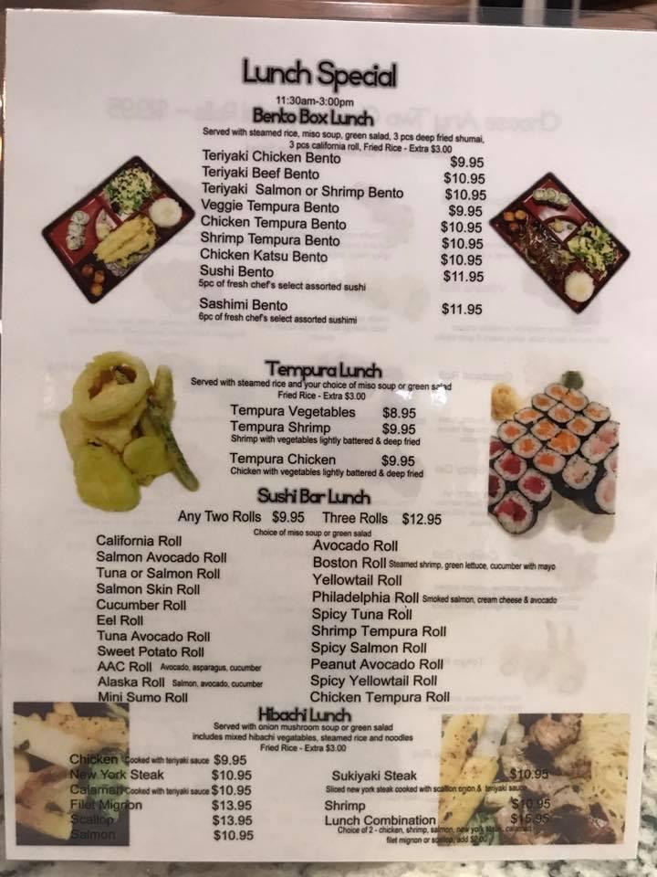 Menu at Sumo Japanese Restaurant, Moses Lake