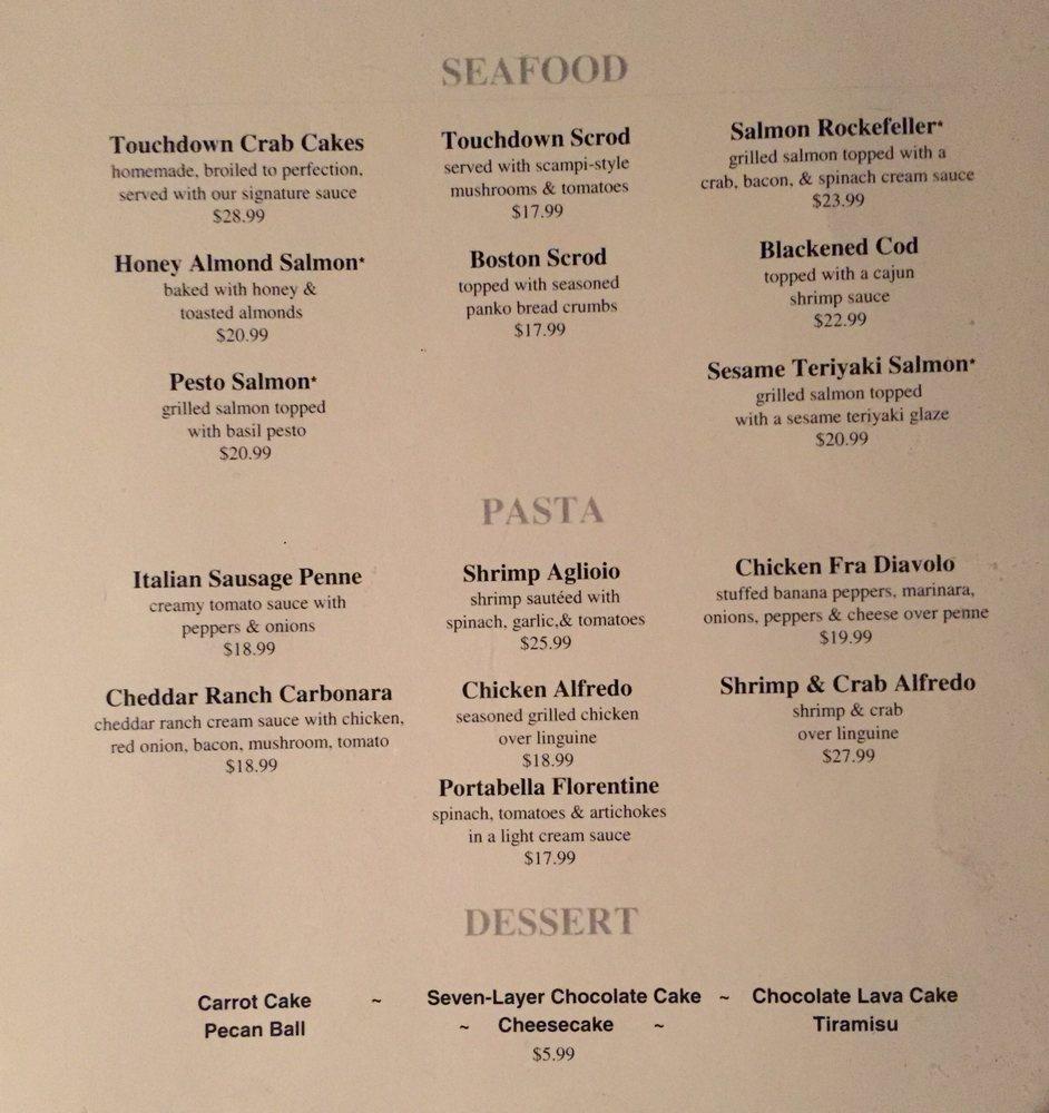 Menu at Touchdown Club II, Latrobe