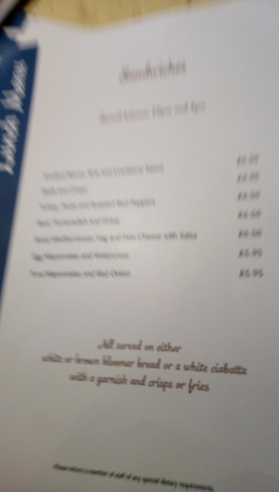 Menu at Waters Edge Restaurant & Bar, Carnforth