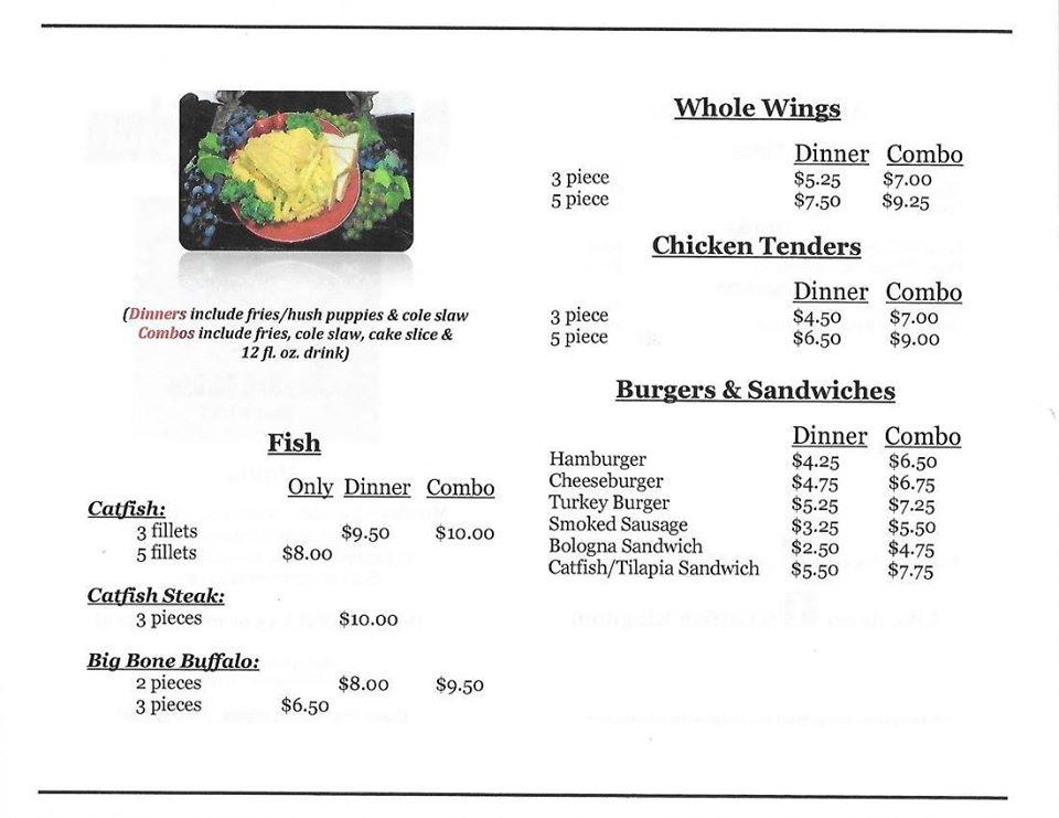 Menu at Catfish Kingdom restaurant, Memphis