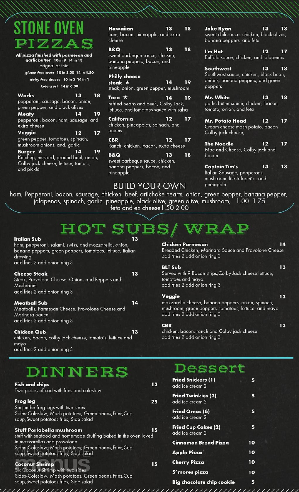 Menu at Frog Leg Inn pizzeria, Erie