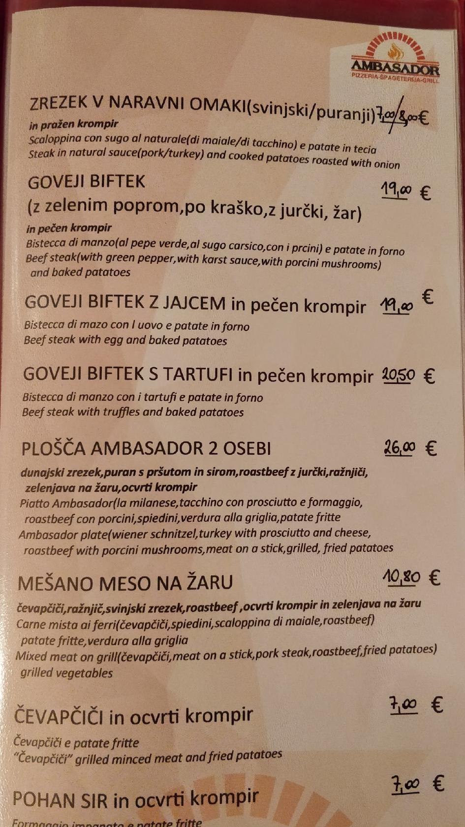 Menu at Gostilna Muha Andrej Muha s.p. restaurant, Lokev