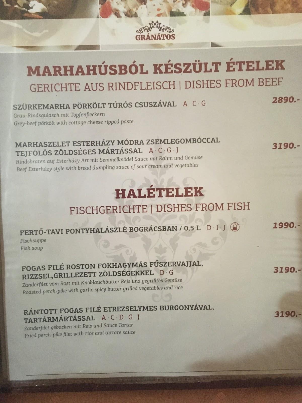Menu at Gránátos Ház Kft. restaurant, Fertőd