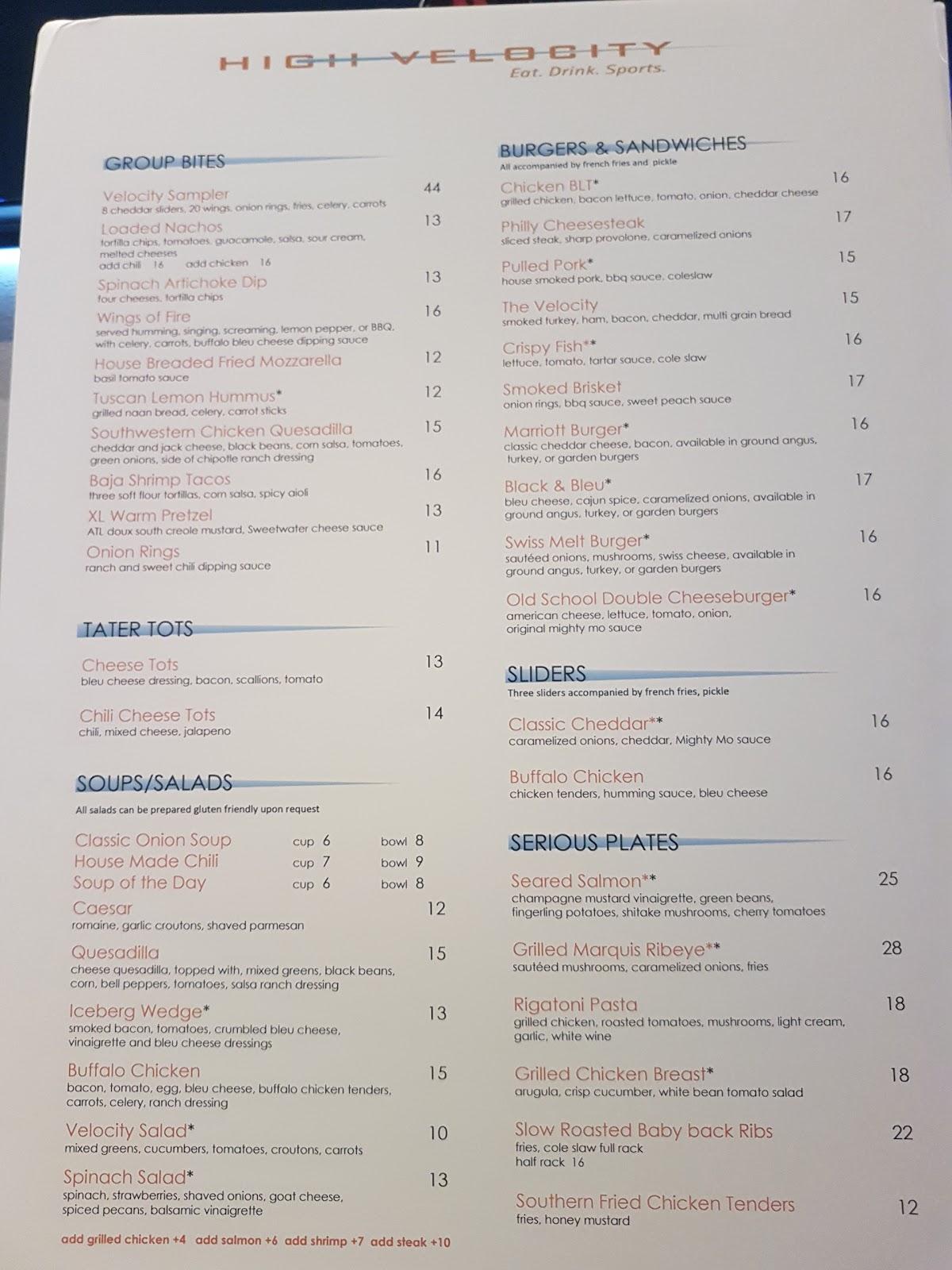 Menu at High Velocity pub & bar, Atlanta