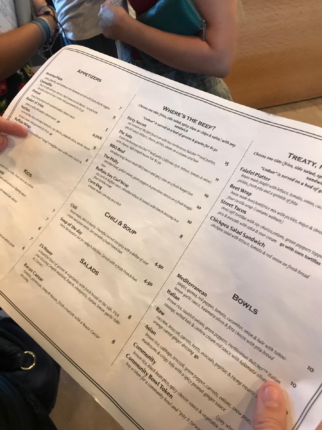 Menu at J. Selby's restaurant, Saint Paul