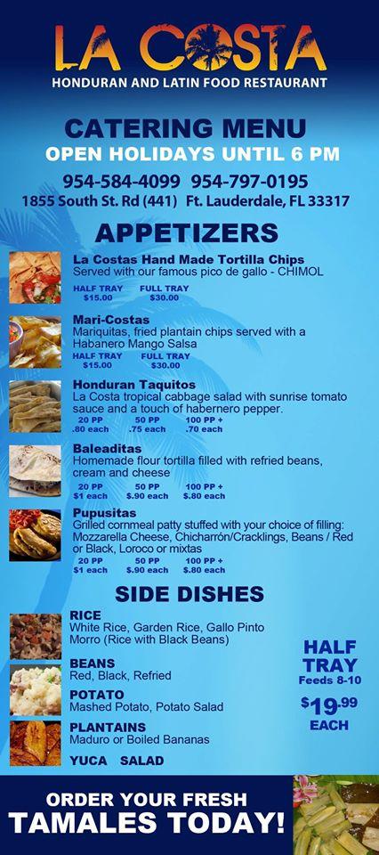 Menu at La Costa Cafeteria, Fort Lauderdale