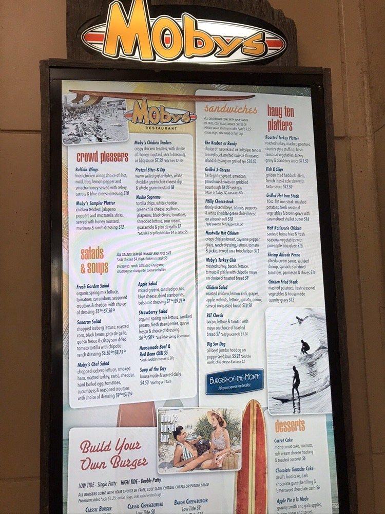 Menu at Moby's restaurant, Tucson